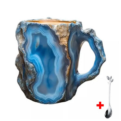 Imitation Blue Agate Geode Design Coffee Mug with Spoon