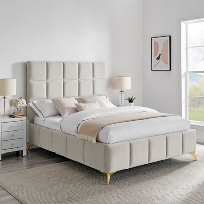Imogen Cream Velvet Bed Ottoman Storage Gas Lift Double 4FT 6 Square ...
