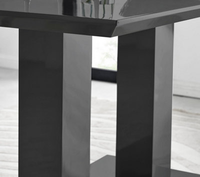 Imperia Black High Gloss 6 Seater Dining Table with Structural 2 Plinth Column Legs 6 Black ...