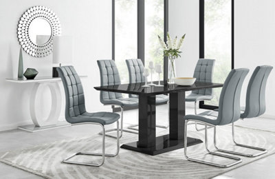 Imperia Black High Gloss 6 Seater Dining Table with Structural 2 Plinth ...