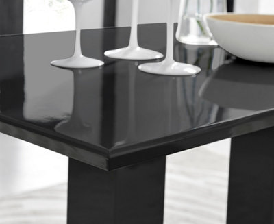 Imperia Black High Gloss 6 Seater Dining Table with Structural 2 Plinth Column Legs Light Grey ...
