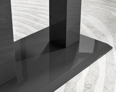 Imperia Black High Gloss 6 Seater Dining Table with Structural 2 Plinth Column Legs Taupe Fabric ...