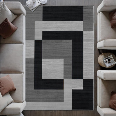 Imperial Rooms Black & Grey Large Area Rug Modern Indoor Living Room ...