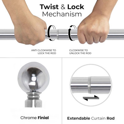 Imperial Rooms Curtain Pole - Metal Extendable Rod Heavy Duty Plain ...