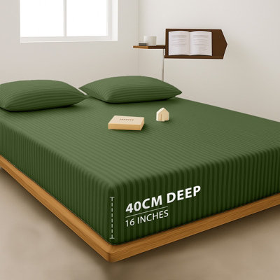 Imperial Rooms Deep Fit 40cm Satin Stripe Fitted Sheet Microfiber Soft ...