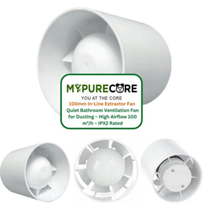 In-Line Bathroom Extractor Fan 100mm Fan for Ducting High Airflow ...