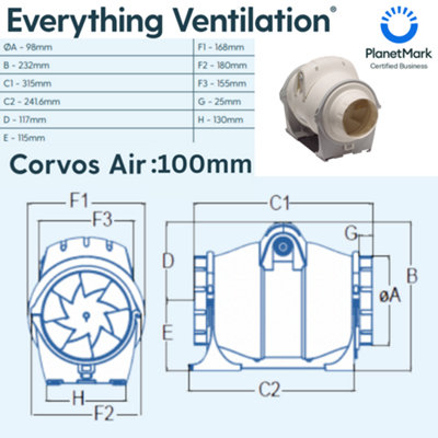 In-Line Mixed Flow Extractor Fan with 2 Adjustable Speed Controls ...