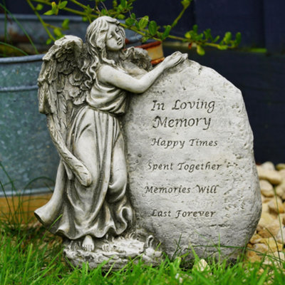 In Loving Memory Angel Stone Statue Outdoor Garden Cherub Memorial ...