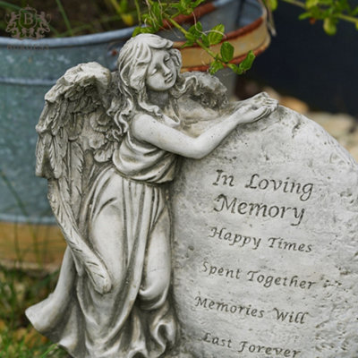 In Loving Memory Angel Stone Statue Outdoor Garden Cherub Memorial ...