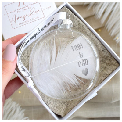 In Memory of MUM & DAD Feather Round Bauble Gift Boxed. Memorial ...