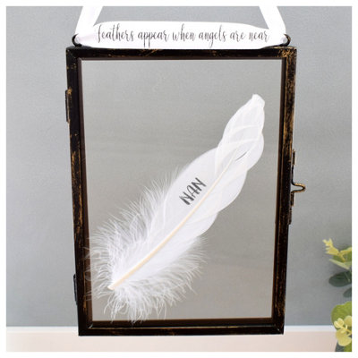 In Memory of Nan Real feather Floating Picture Frame. Memorial Gift