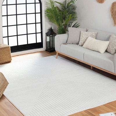 In- & Outdoor 3D High & Low Pile Textured White Kiyoshi Area Rug 200 x ...
