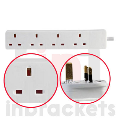 Inbrackets 4 Way Short Extension Lead Socket Cable 13a Mains White, 0.5m