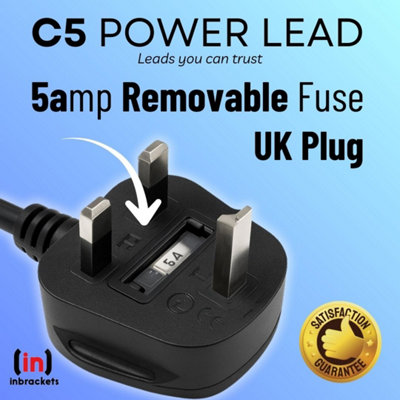 Inbrackets C5 UK CLOVER leaf 3 prong LAPTOP POWER LEAD CORD CABLE 5M