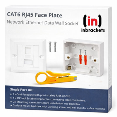 Inbrackets Cat6 RJ45 Faceplate Network Data Socket with Surface Mount ...