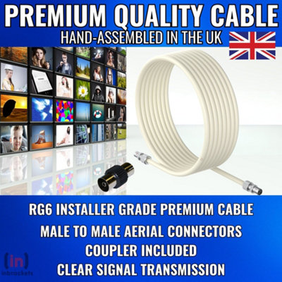 Inbrackets Tv Aerial Coax Cable RF Lead Male Plug to Plug with Coupler ...