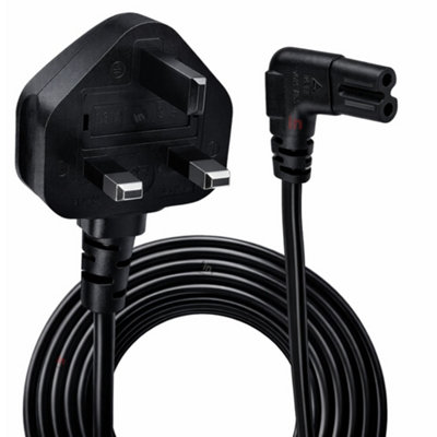 Inbrackets UK Plug to Figure 8 C7 Power Lead 90 Degree Right Angle 3m