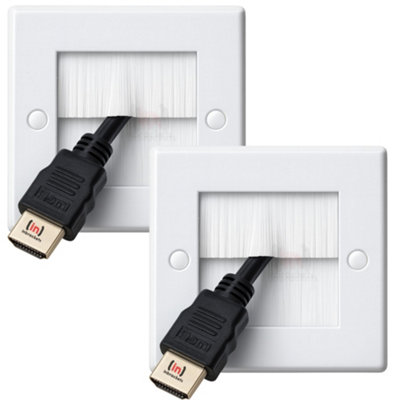 Inbrackets White Brush Faceplate Cable Entry Wall Plate 1 Gang Pack of 2