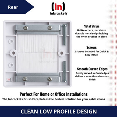 Inbrackets White Brush Faceplate Cable Entry Wall Plate 1 Gang Pack of 2