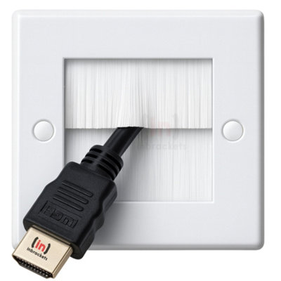 Inbrackets White Brush Faceplate Cable Entry Wall Plate Single 1 Gang