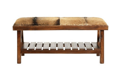 Inca Goat Hide Bench - Wood - L42 x W110 x H50 cm - Brown