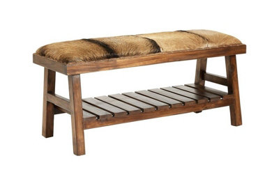 Inca Goat Hide Bench - Wood - L42 x W110 x H50 cm - Brown