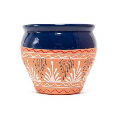 Inca Hand Painted Blue Rim Outdoor Garden Patio Terrace Bola Plant Pot ...