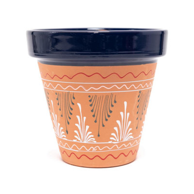 Inca Hand Painted Blue Rim Outdoor Garden Patio Terrace Classic Plant ...