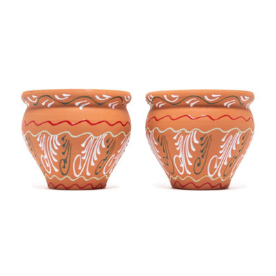 Inca Hand Painted Plain Rim Set of 2 Outdoor Garden Patio Bola Plant ...