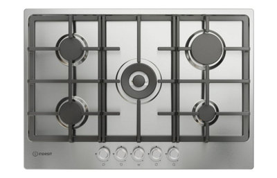 Indesit 5 Zone Built In Gas Hob, Stainless Steel, Cast Iron Pan ...