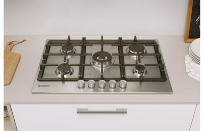 Indesit 5 Zone Built In Gas Hob, Stainless Steel, Cast Iron Pan ...