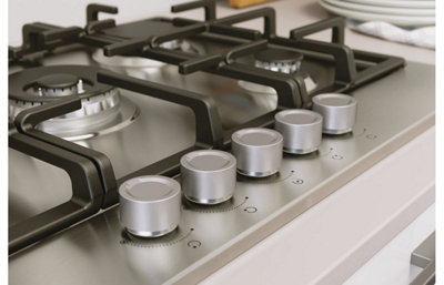 Indesit 5 Zone Built In Gas Hob, Stainless Steel, Cast Iron Pan ...