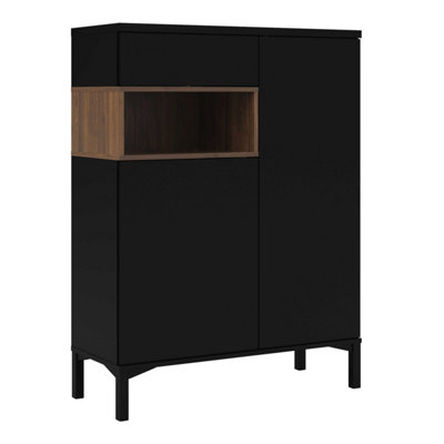 Indigo Sideboard 2 Door 1 Drawer in Black and Walnut, Compact Contemporary