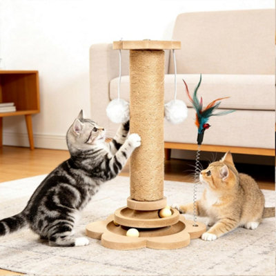 INDOOR CAT SCRATCHING POST 50CM TALL SISAL SCRATCH POLE WITH PINE BASE ...