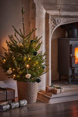 Indoor Christmas Tree Bucket or Log Storage in Jute/Galvanized Steel - Dimensions: H32cm W32cm ...