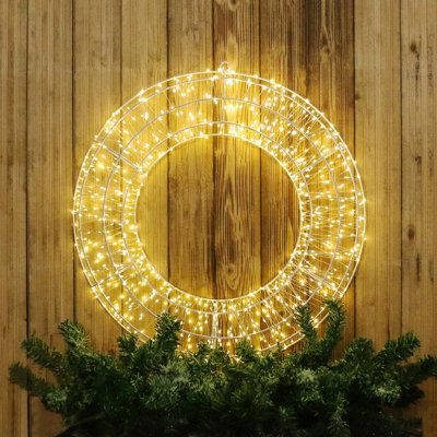 Indoor or Outdoor Pre-Lit LED Wreath with 5m Lead & Timer - Warm White ...