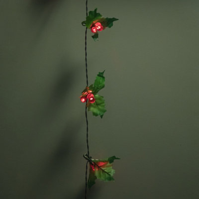 Indoor Outdoor 100 Christmas LED Red Berry And Holly Lights Green Cable ...
