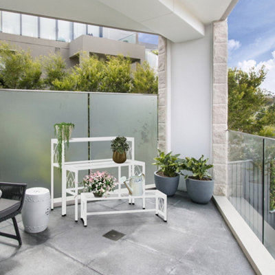 Indoor/Outdoor Plant stand set-Nesting Plant Stand 3 Piece Set - White ...