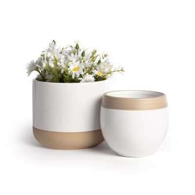 Indoor White Plant Pots Set of 2 - M&W