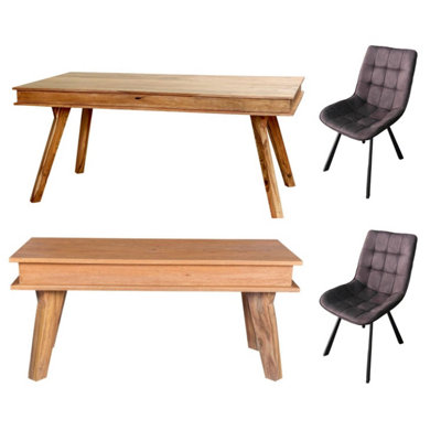 Indus Sheesham Wood Medium Size Dining Table Set 2 Chairs And 1 Bench