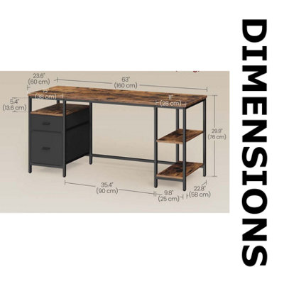 INDUSTRIAL 140CM COMPUTER DESK WITH STORAGE SHELVES AND DRAWER RUSTIC BROWN