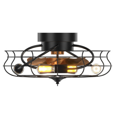 Industrial Black 7 Blades Cage Design Ceiling Fan Light with Remote ...