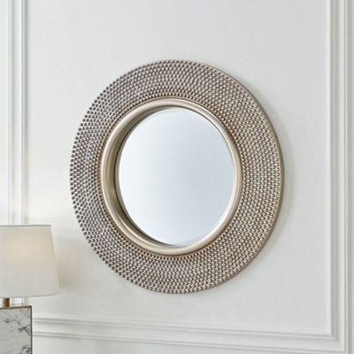 Industrial Bobble Round Silver Mirror 79cm