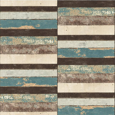Industrial Brick Effect Wallpaper Rasch Blue Teal Vinyl Paste The Wall ...
