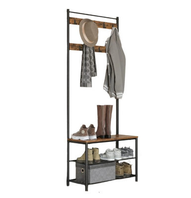 Industrial Coat Stand with Shoe Storage Bench - 3-in-1 Design