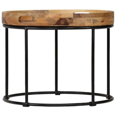 Industrial Coffee Table Solid Mange Wood and Steel 50x40 cm