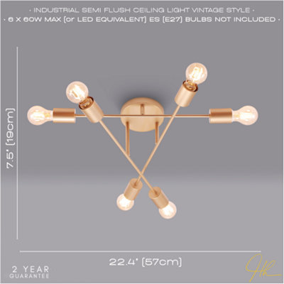 Industrial Designer Styled Satin Gold Ceiling Light with Straight Metal ...