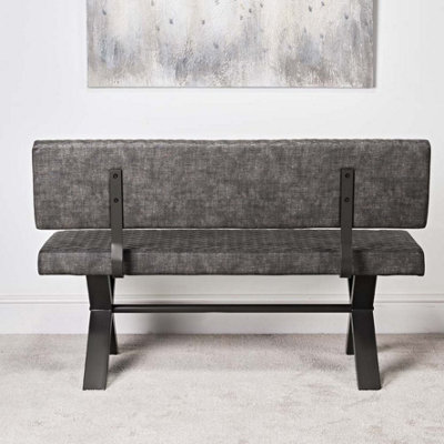 Grey leather dining bench with back store