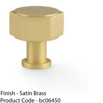 Industrial Hex Cabinet Door Knob - 33mm Satin Brass Cupboard Pull Handle
