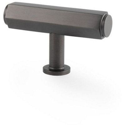 Industrial Hex T Bar Cabinet Door Knob - 55mm x 38mm - Dark Bronze Pull ...